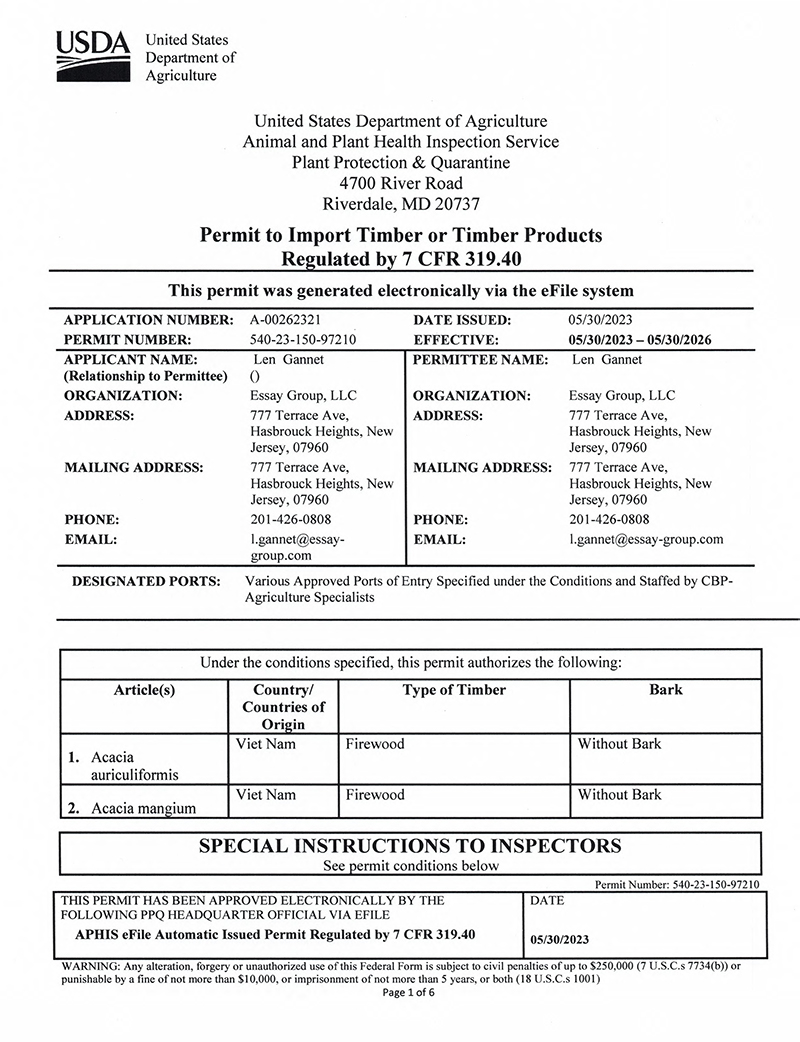 Permit to import timber or timber products